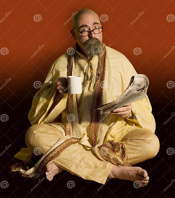Funny Guru with Newspaper stock image. Image of cult, eyesight - 3004671