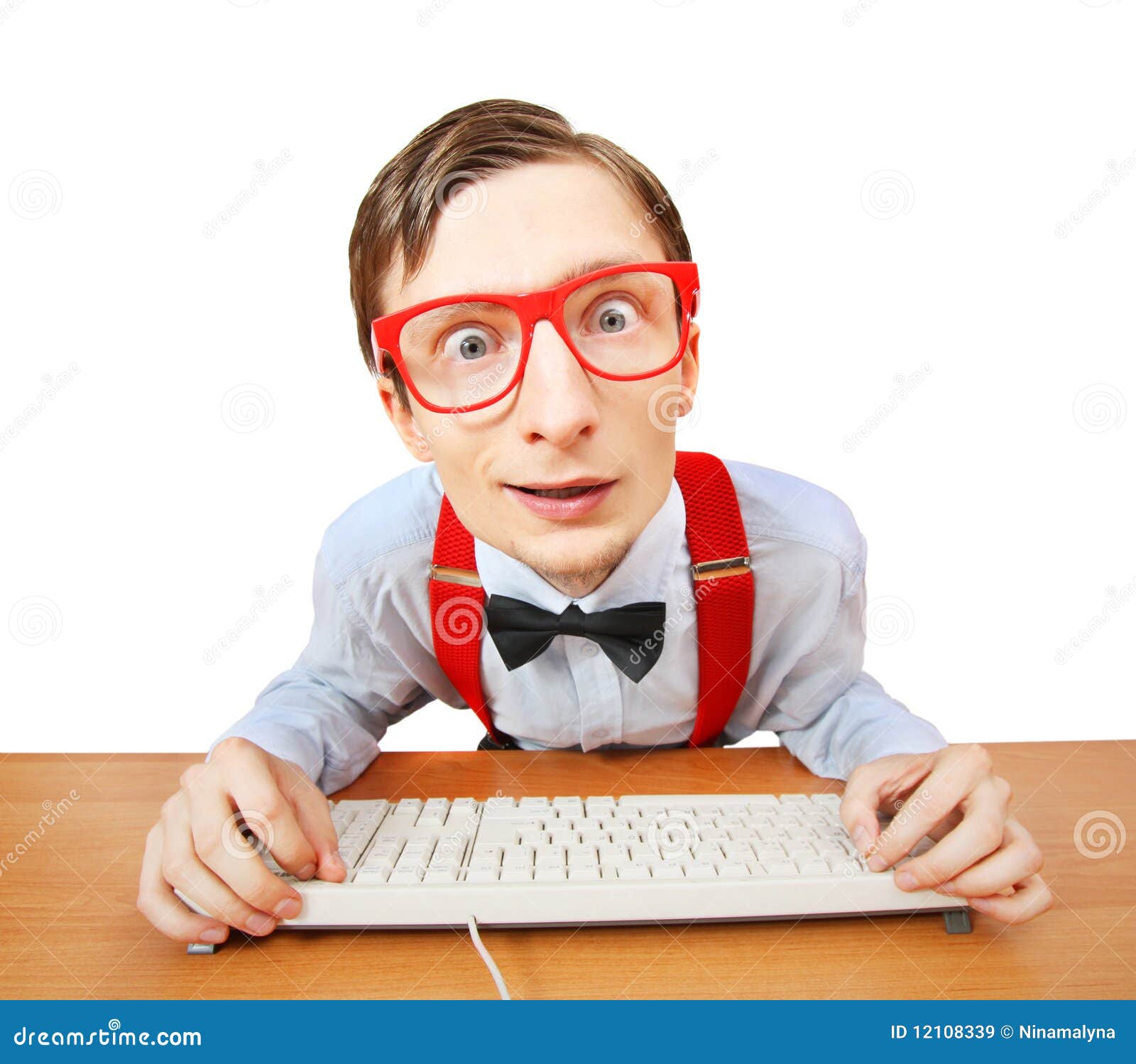 Funny Guy Browsing Internet Stock Image - Image of geek, computer: 12108339