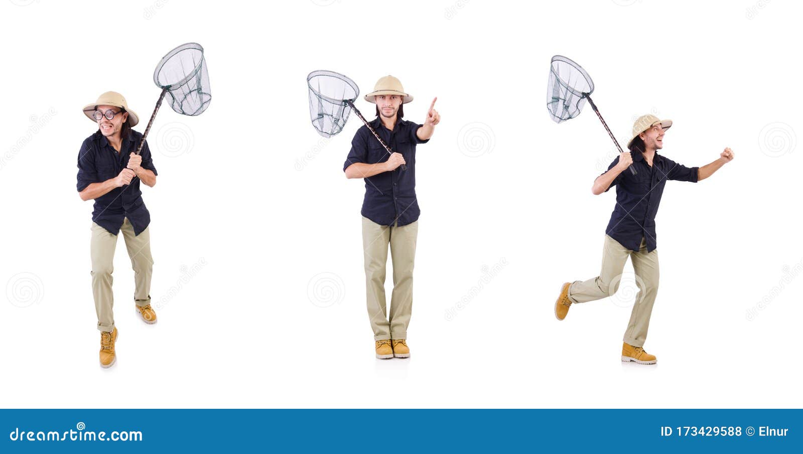 Funny Guy with Catching Net on White Stock Photo - Image of color ...