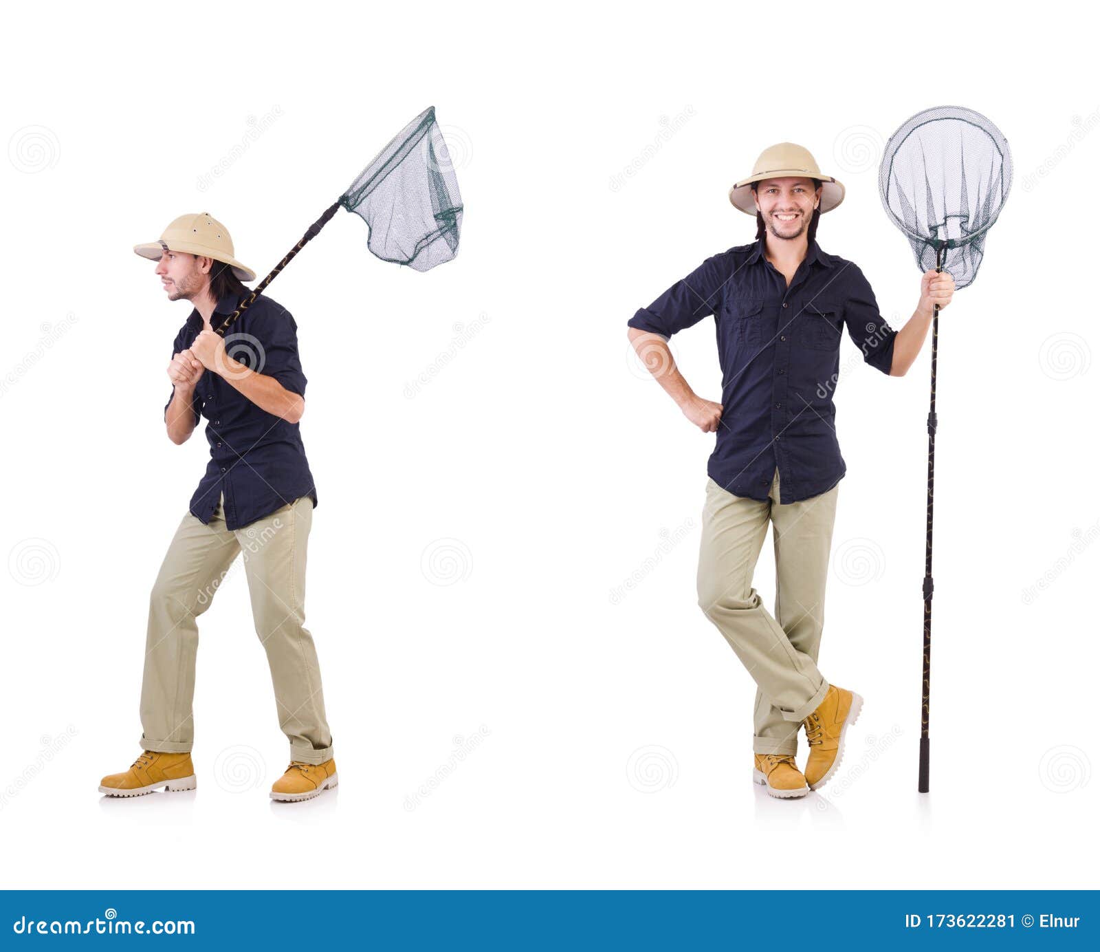 Funny Guy with Catching Net on White Stock Image - Image of color ...