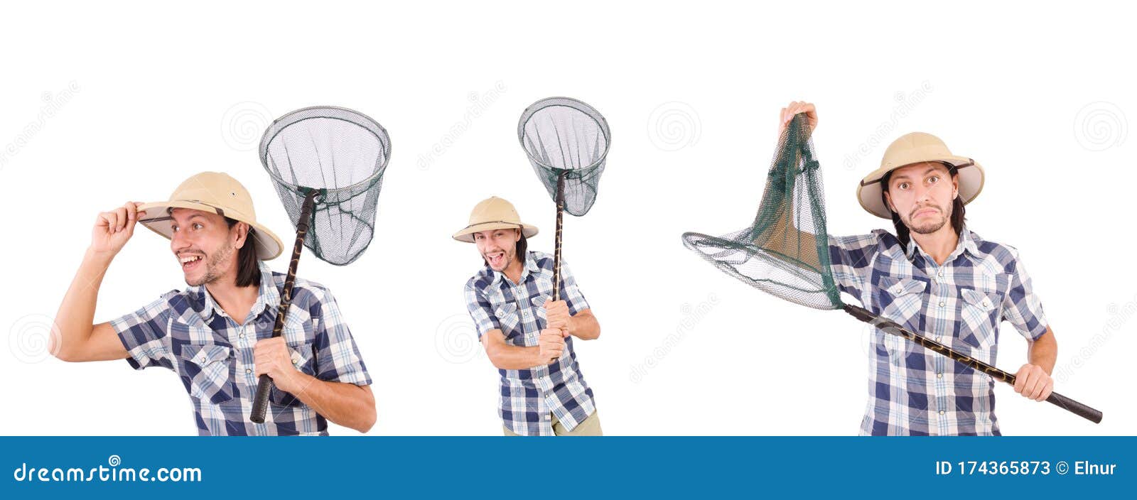 Funny Guy with Catching Net on White Stock Image - Image of compilation ...