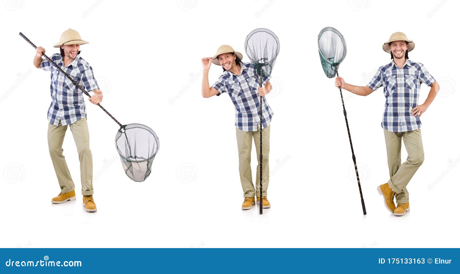 Funny Guy with Catching Net on White Stock Image - Image of freedom ...