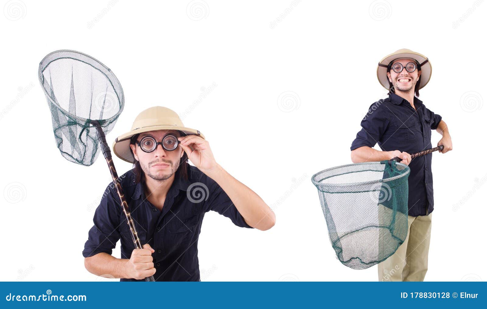 Funny Guy with Catching Net on White Stock Photo - Image of person ...