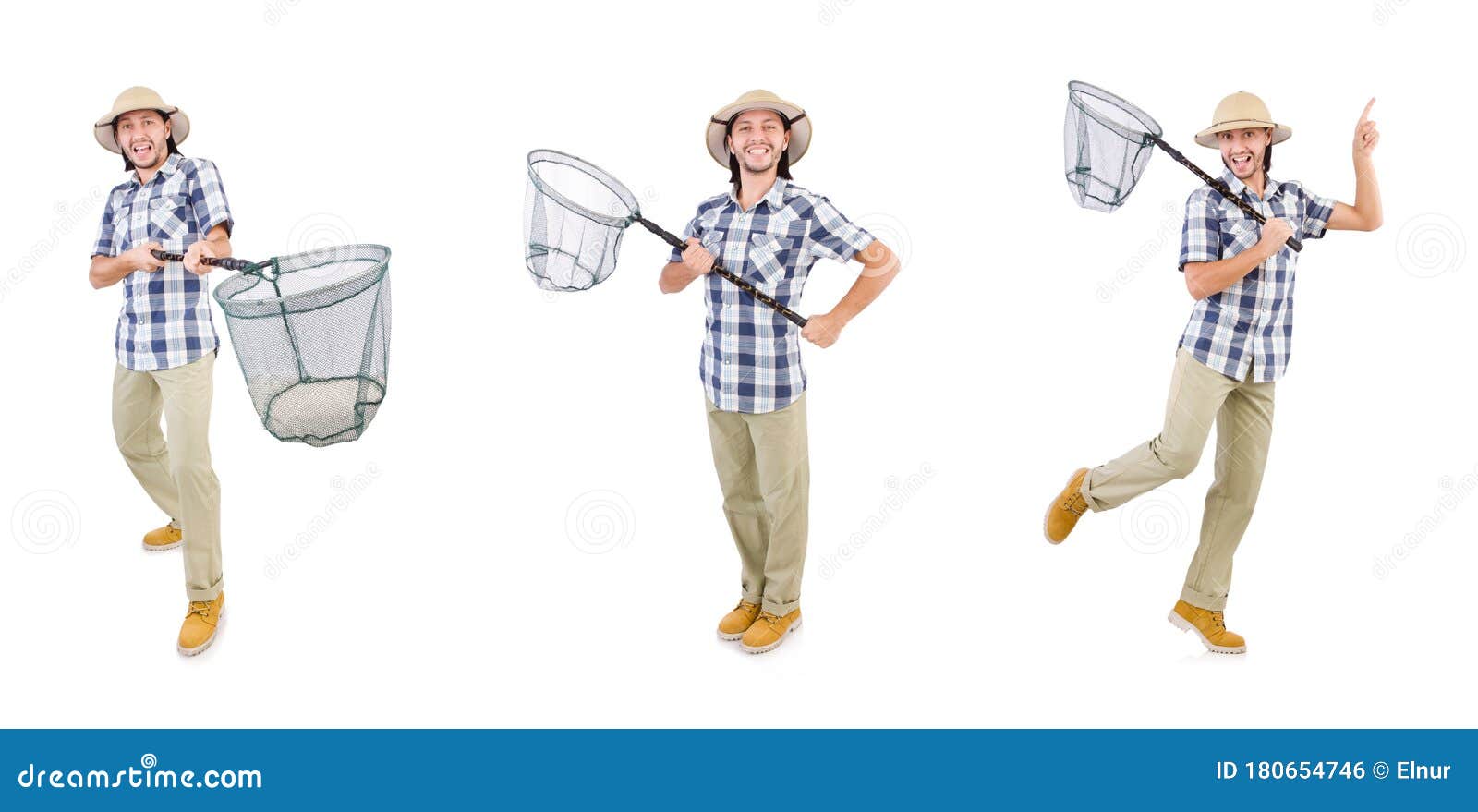 Funny Guy with Catching Net on White Stock Photo - Image of cheerful ...