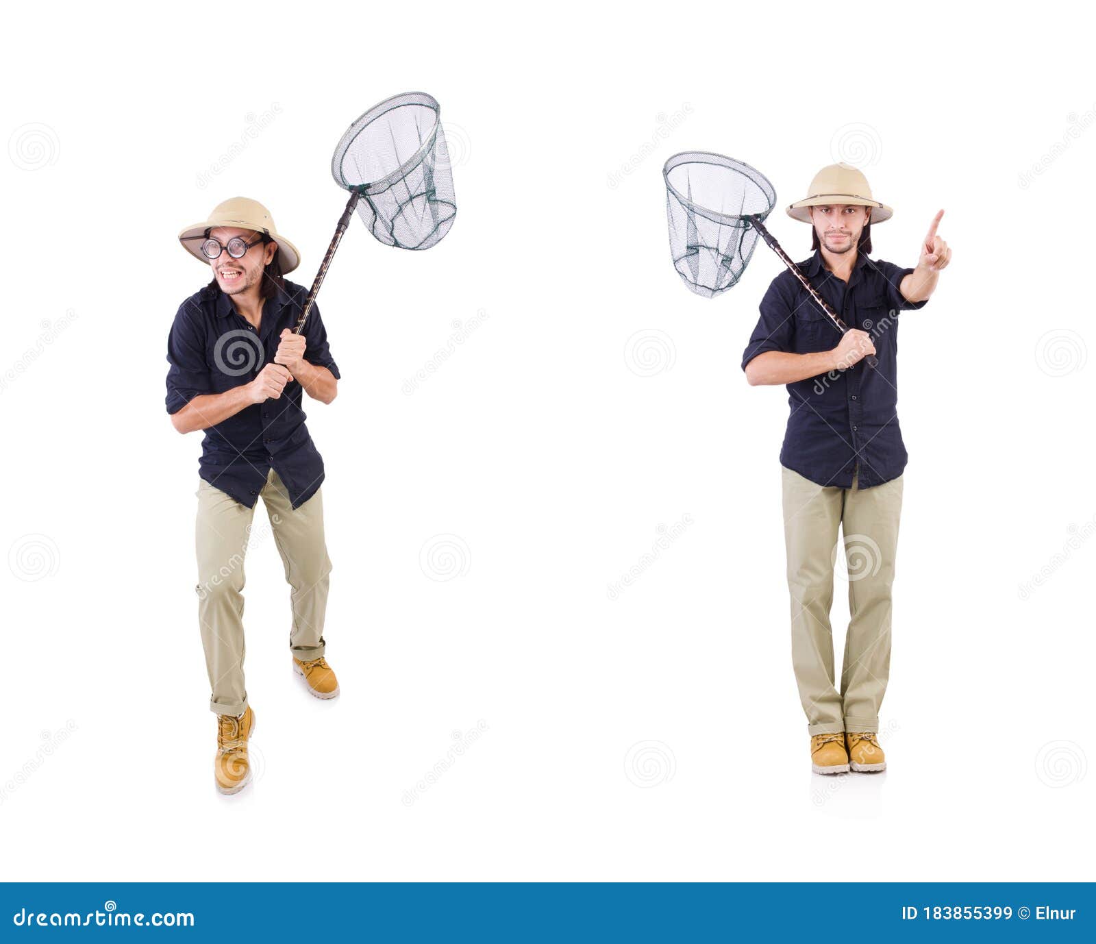 Funny Guy with Catching Net on White Stock Image - Image of isolated ...