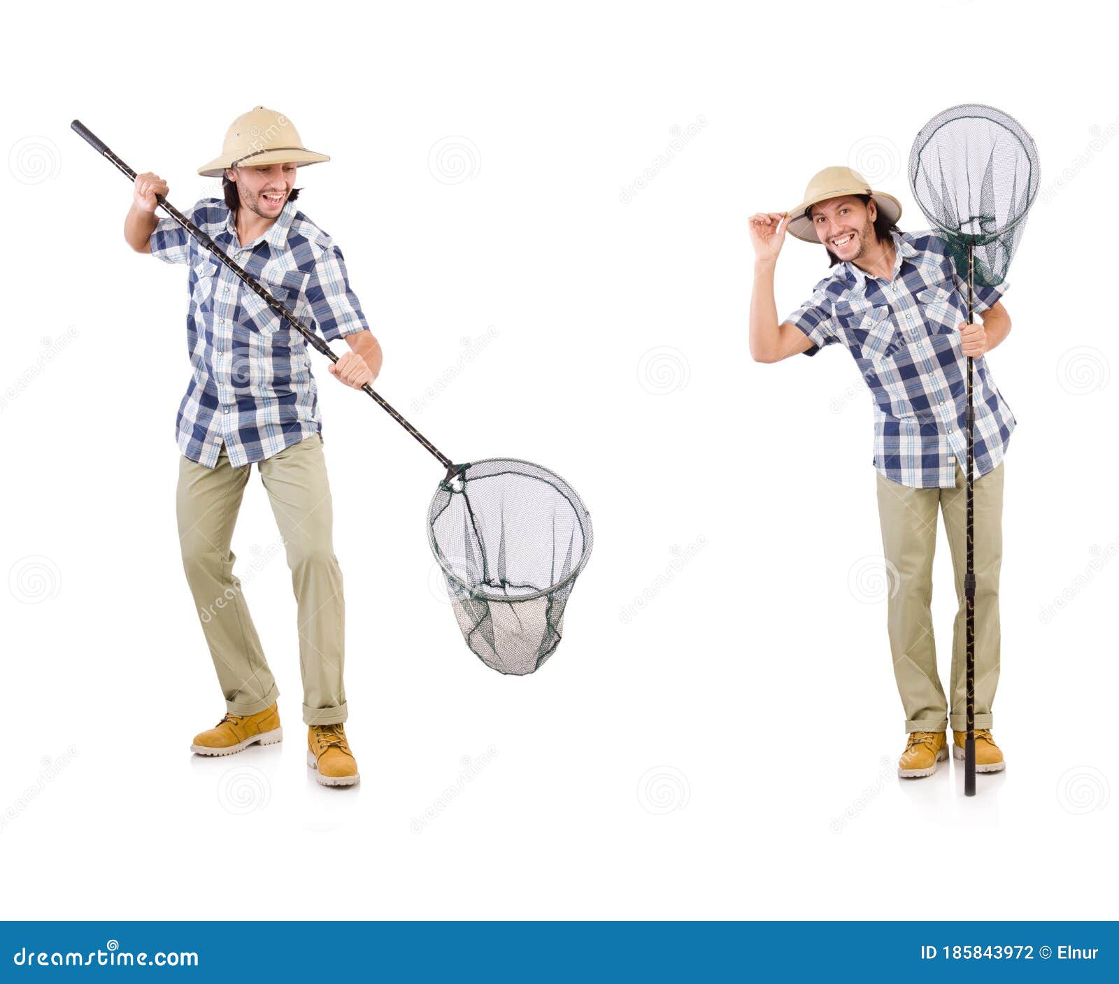 Funny Guy with Catching Net on White Stock Photo - Image of cheerful ...