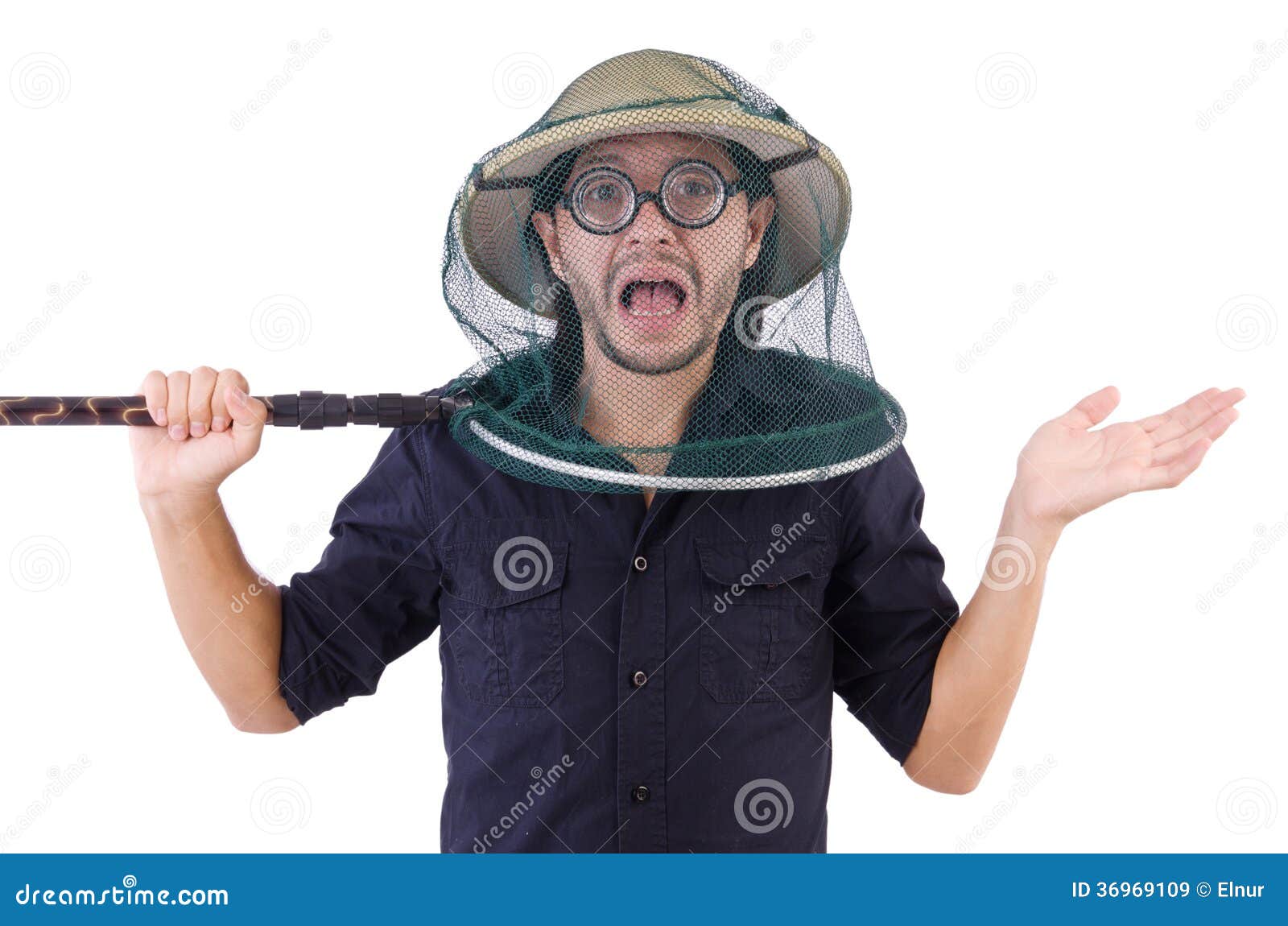Funny Guy with Catching Net Stock Image - Image of humorous, landing ...