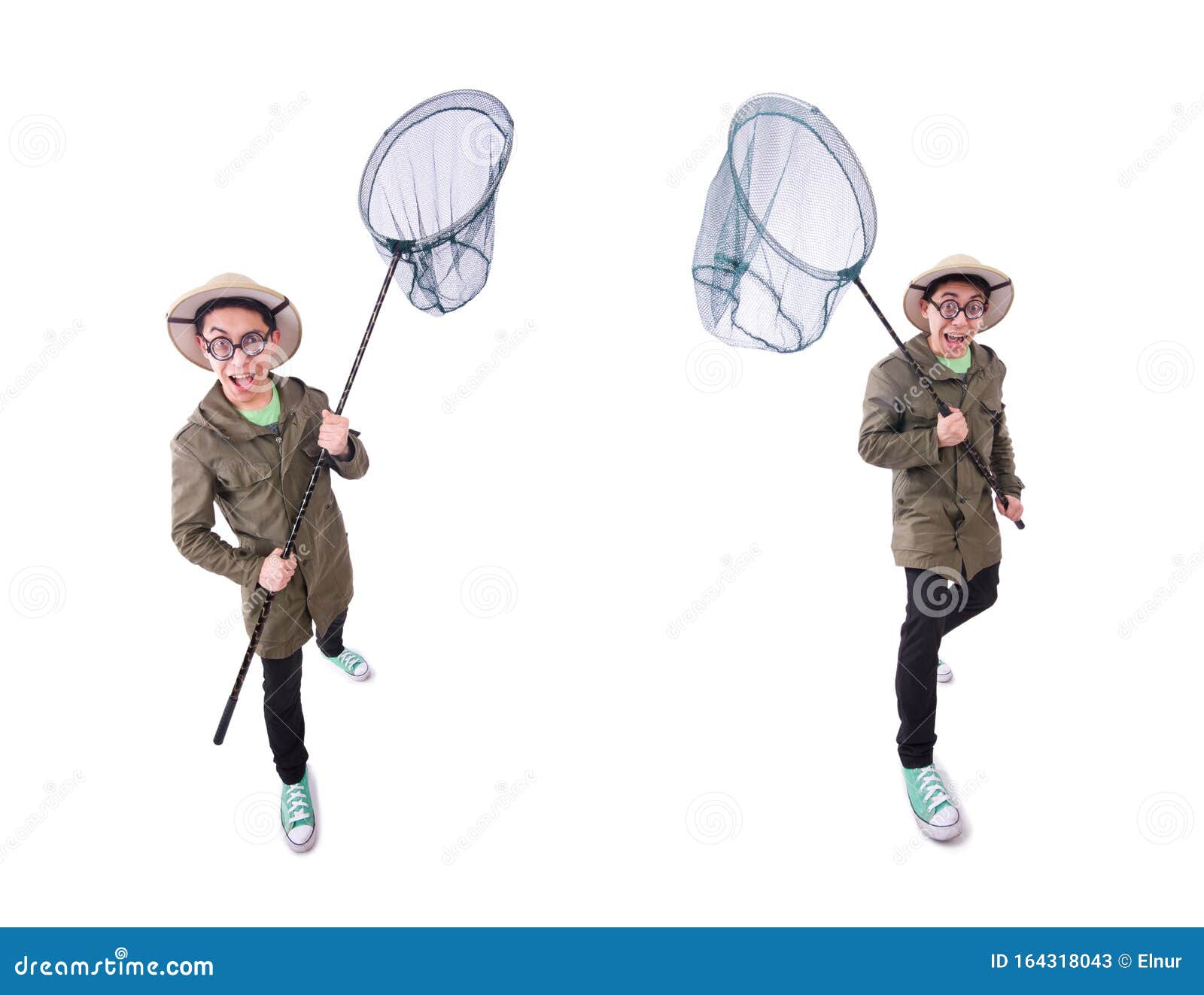 Funny Guy with Catching Net on White Stock Image - Image of cheerful ...