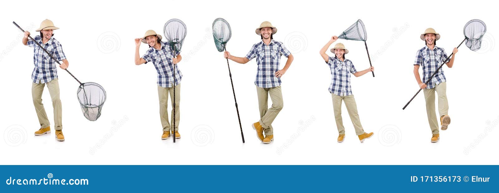 Funny Guy with Catching Net on White Stock Image - Image of nature ...
