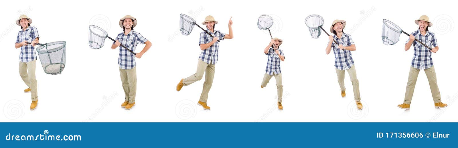 Funny Guy with Catching Net on White Stock Photo - Image of catch ...