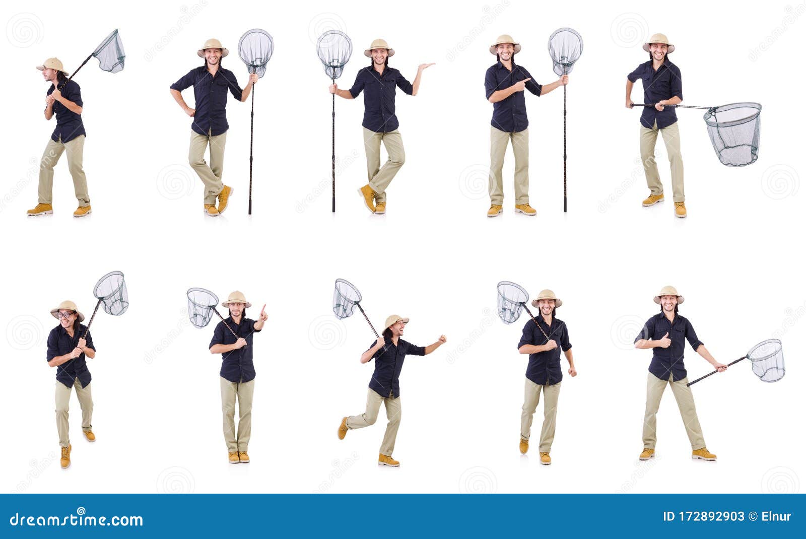 Funny Guy with Catching Net on White Stock Image - Image of nature ...
