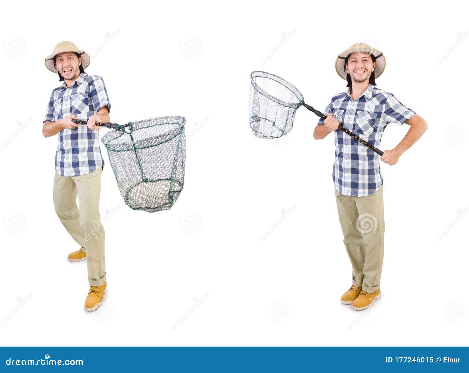 Funny Guy with Catching Net on White Stock Image - Image of insect ...