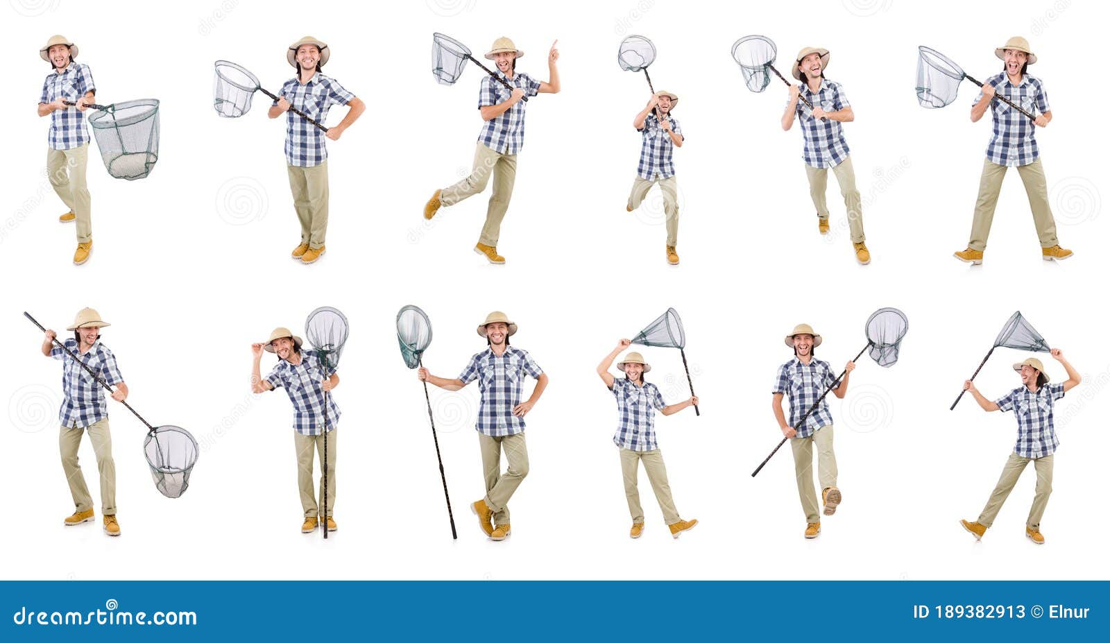 Funny Guy with Catching Net on White Stock Image - Image of humor ...