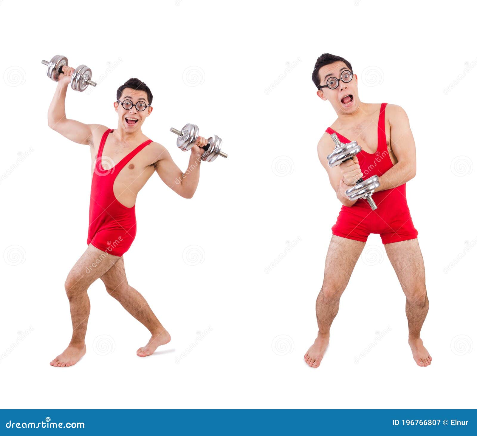 Funny Guy with Dumbbels on White Stock Image - Image of comic, muscular ...