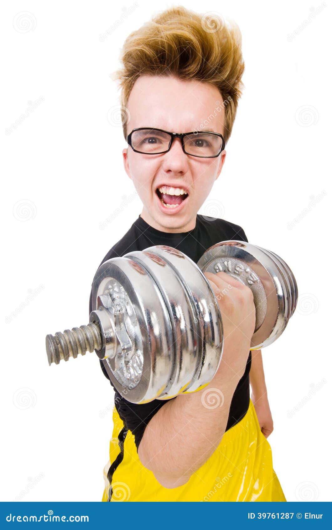 Funny guy with dumbbels stock image. Image of sport, humorous - 39761287