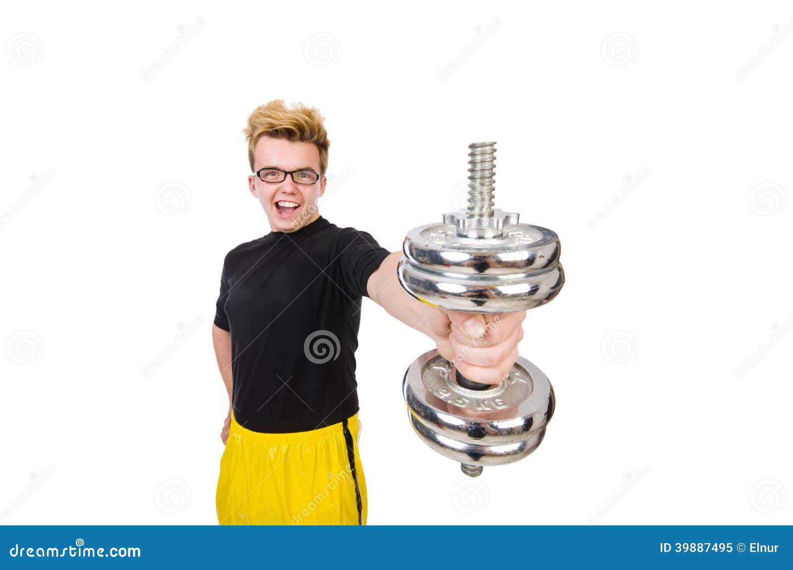 Funny guy with dumbbels stock image. Image of humour - 39887495