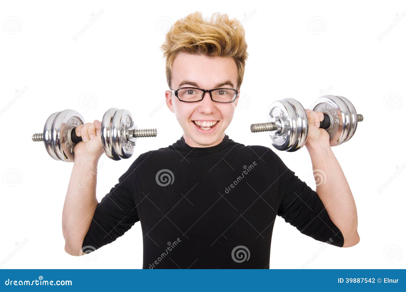 Funny guy with dumbbels stock photo. Image of comic, active - 39887542