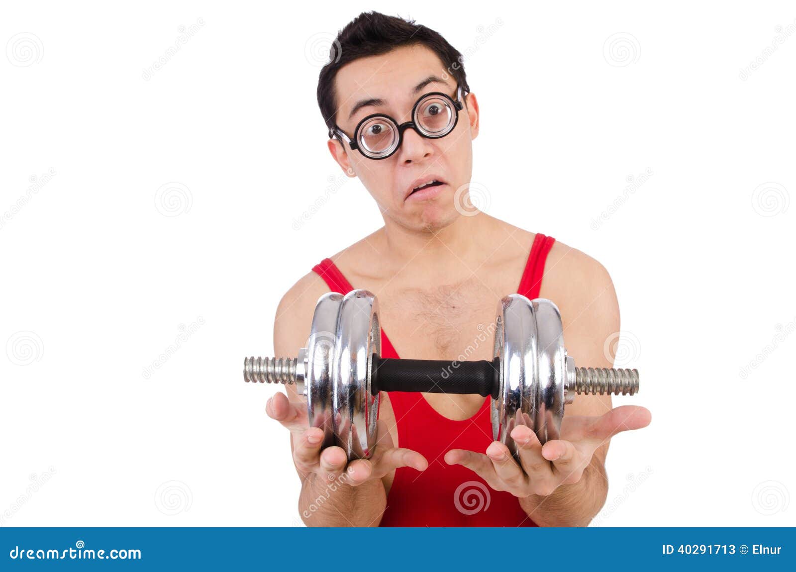Funny guy with dumbbels stock image. Image of humour - 40291713