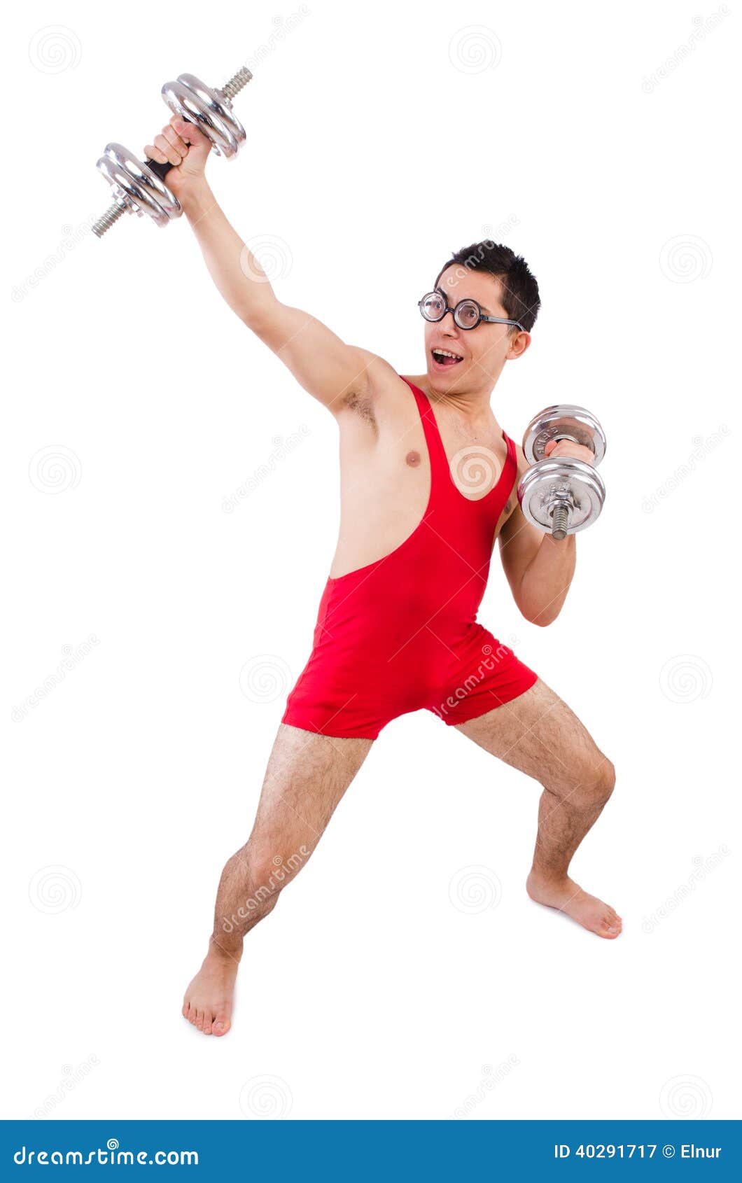 Funny guy with dumbbels stock image. Image of health - 40291717