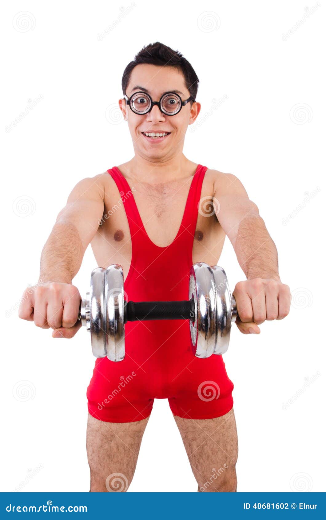 Funny guy with dumbbels stock photo. Image of humourous - 40681602