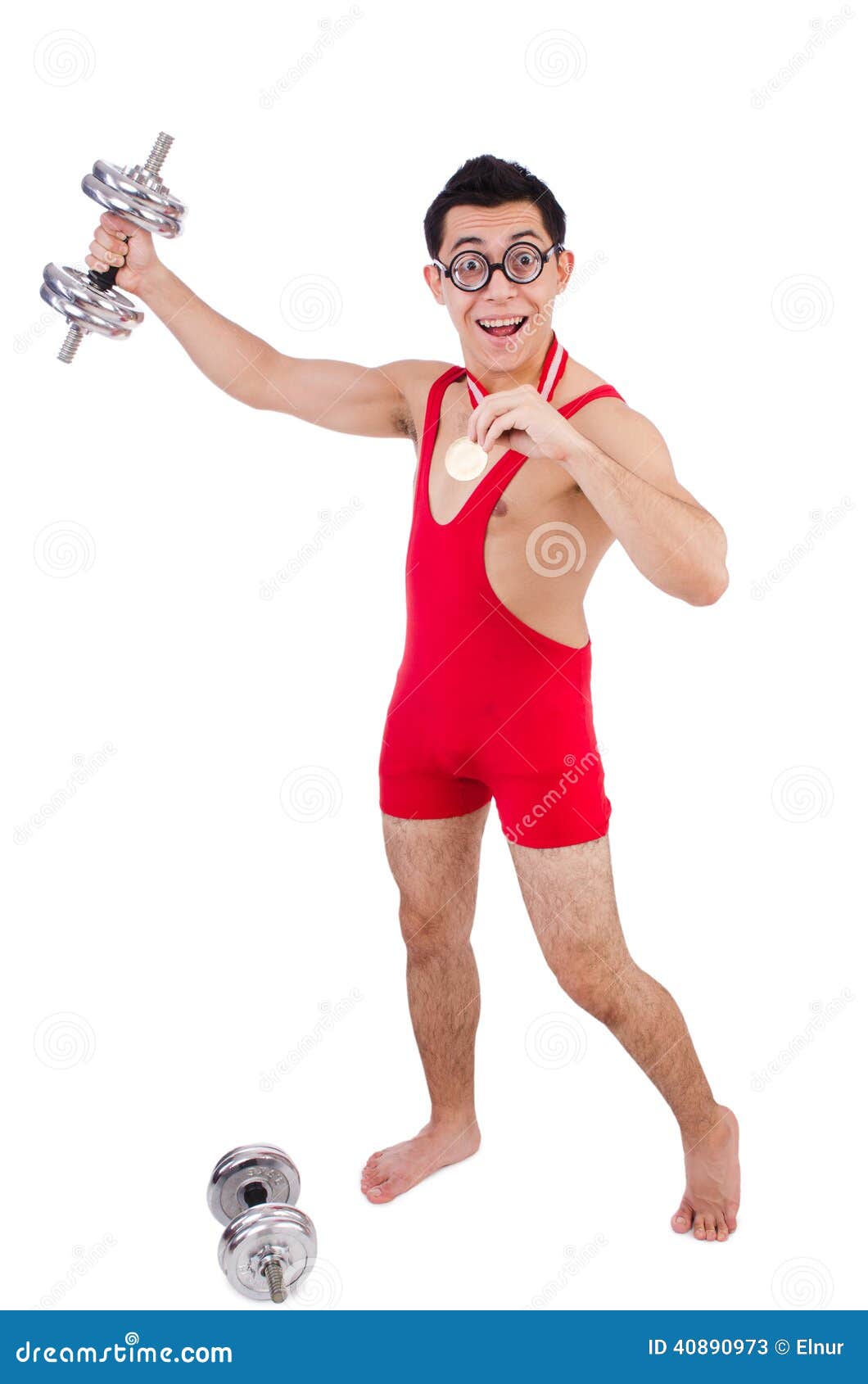 Funny guy with dumbbels stock image. Image of isolated - 40890973
