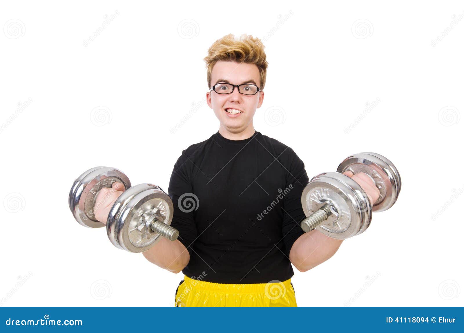 Funny guy with dumbbels stock photo. Image of bodybuilding - 41118094