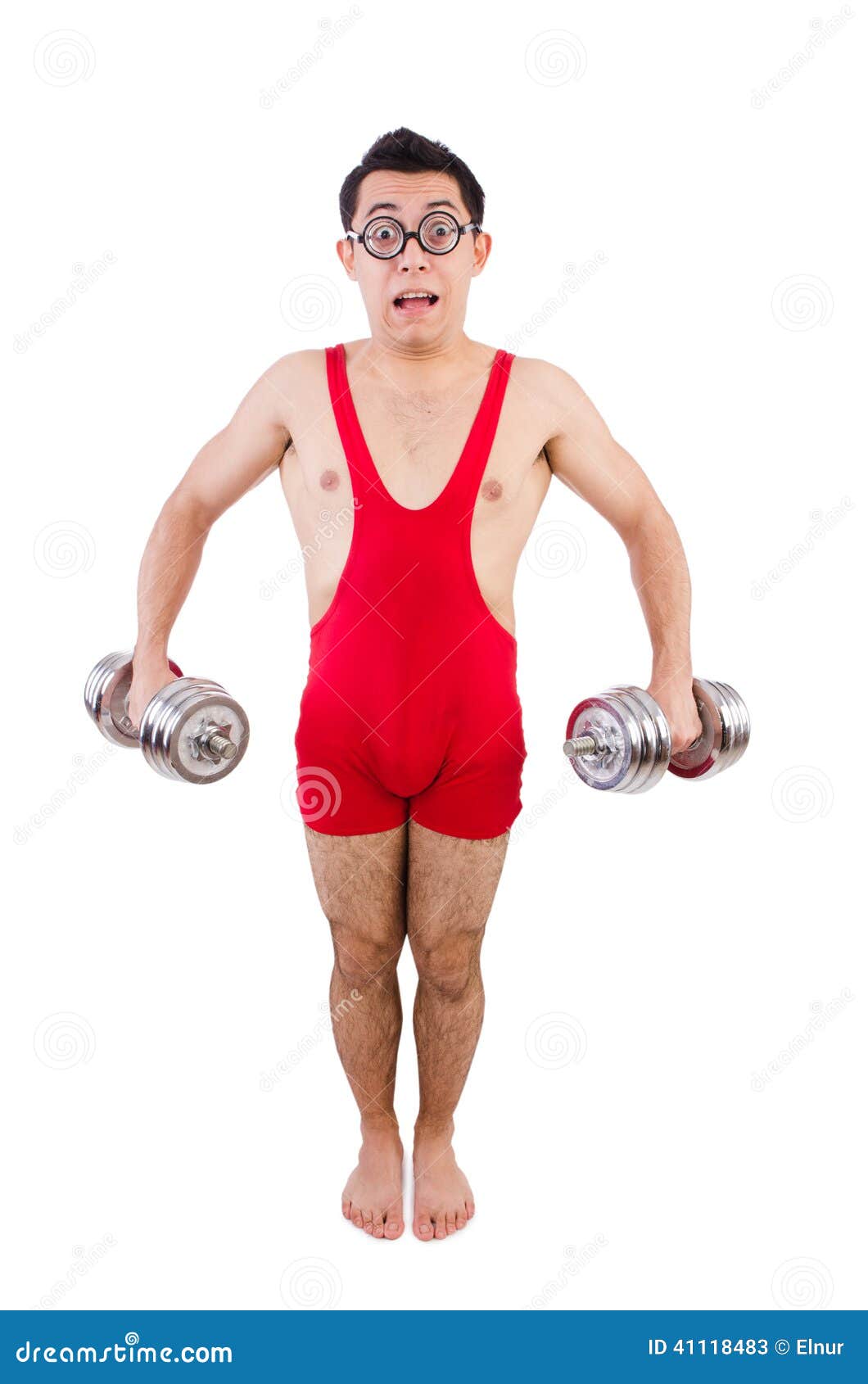 Funny guy with dumbbels stock image. Image of funny, humour - 41118483
