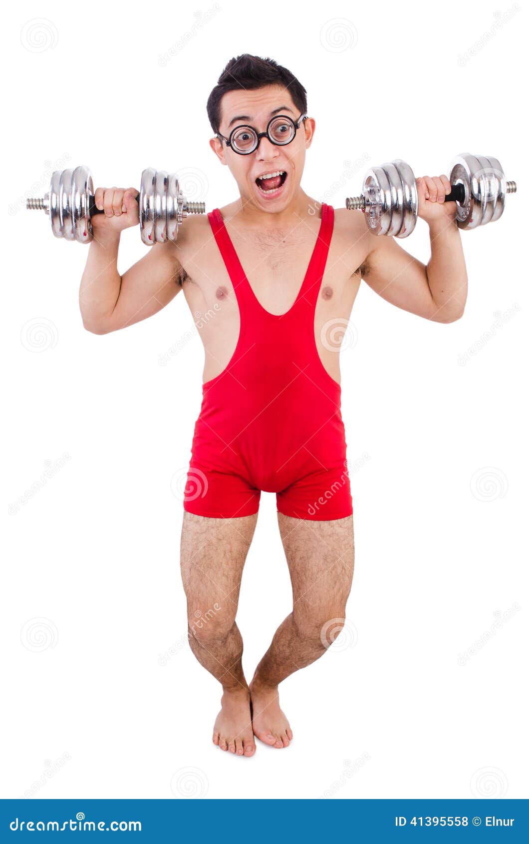 Funny guy with dumbbels stock photo. Image of fitness - 41395558