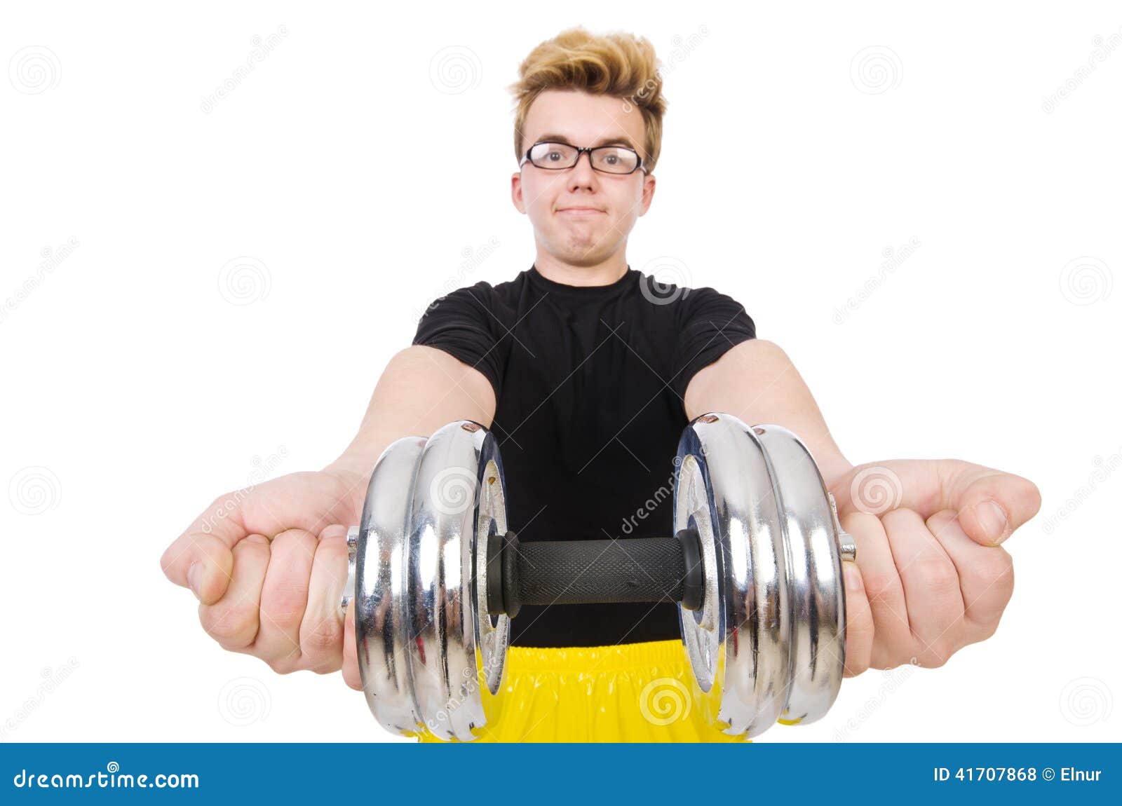 Funny guy with dumbbels stock photo. Image of dumbbels - 41707868