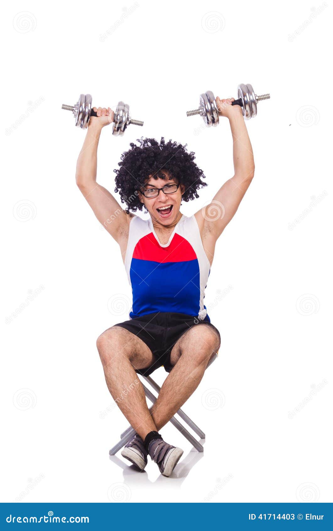 Funny guy with dumbbels stock image. Image of dumbbels - 41714403