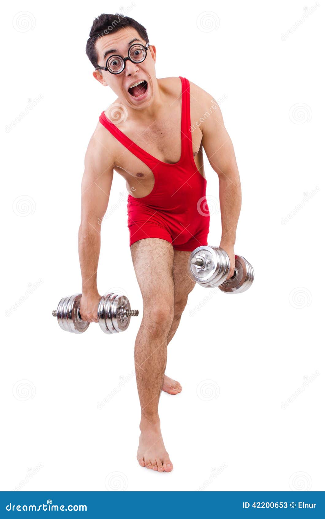 Funny guy with dumbbels stock image. Image of fitness - 42200653