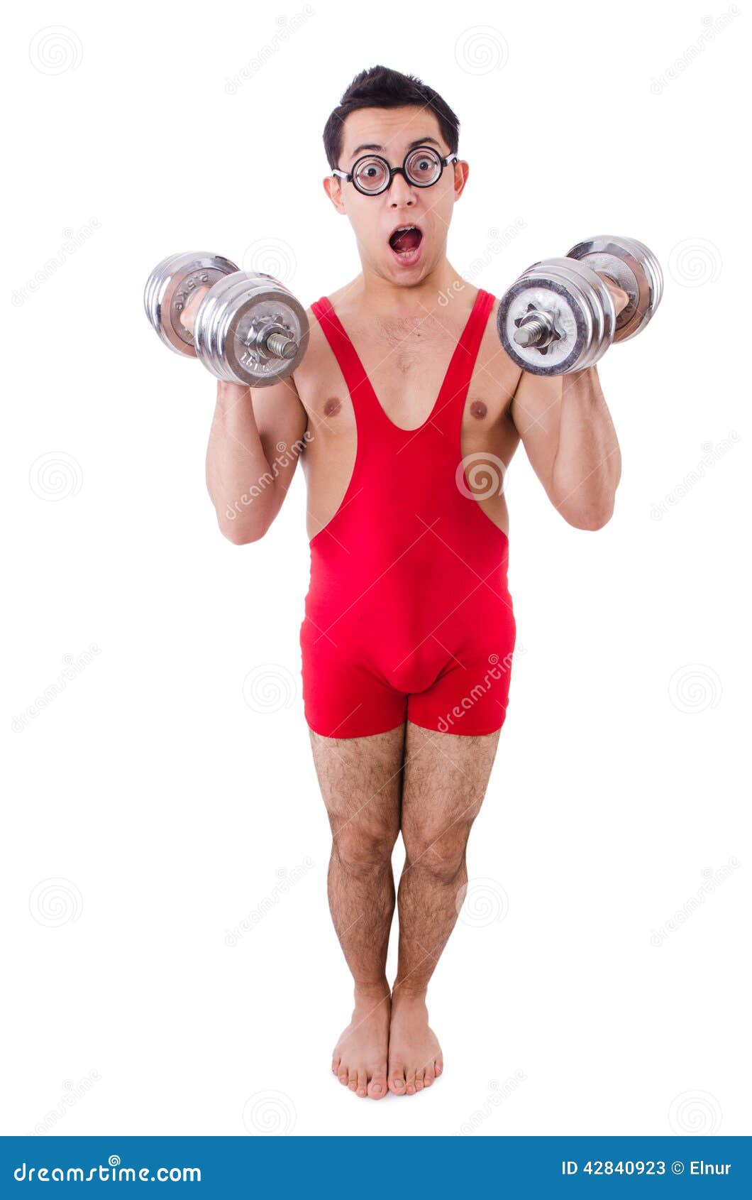 Funny guy with dumbbels stock image. Image of dumbbels - 42840923