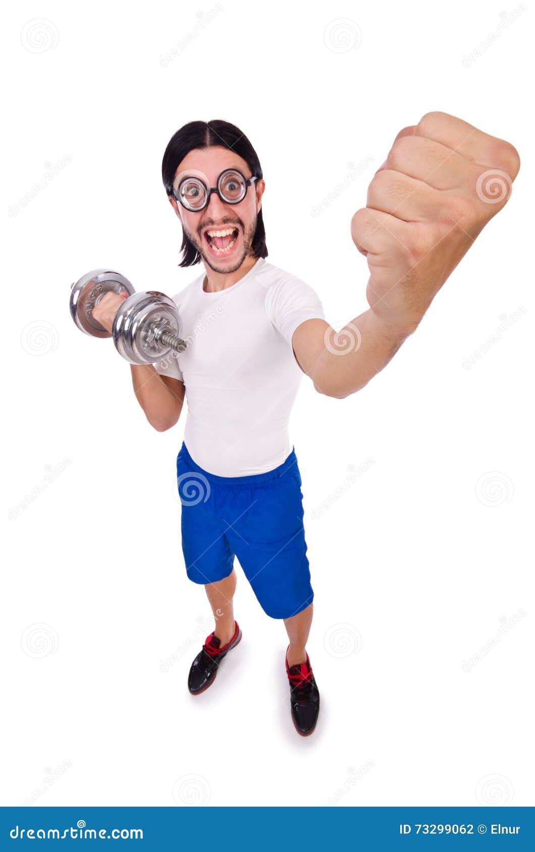 The Funny Guy with Dumbbels on White Stock Photo - Image of comic ...