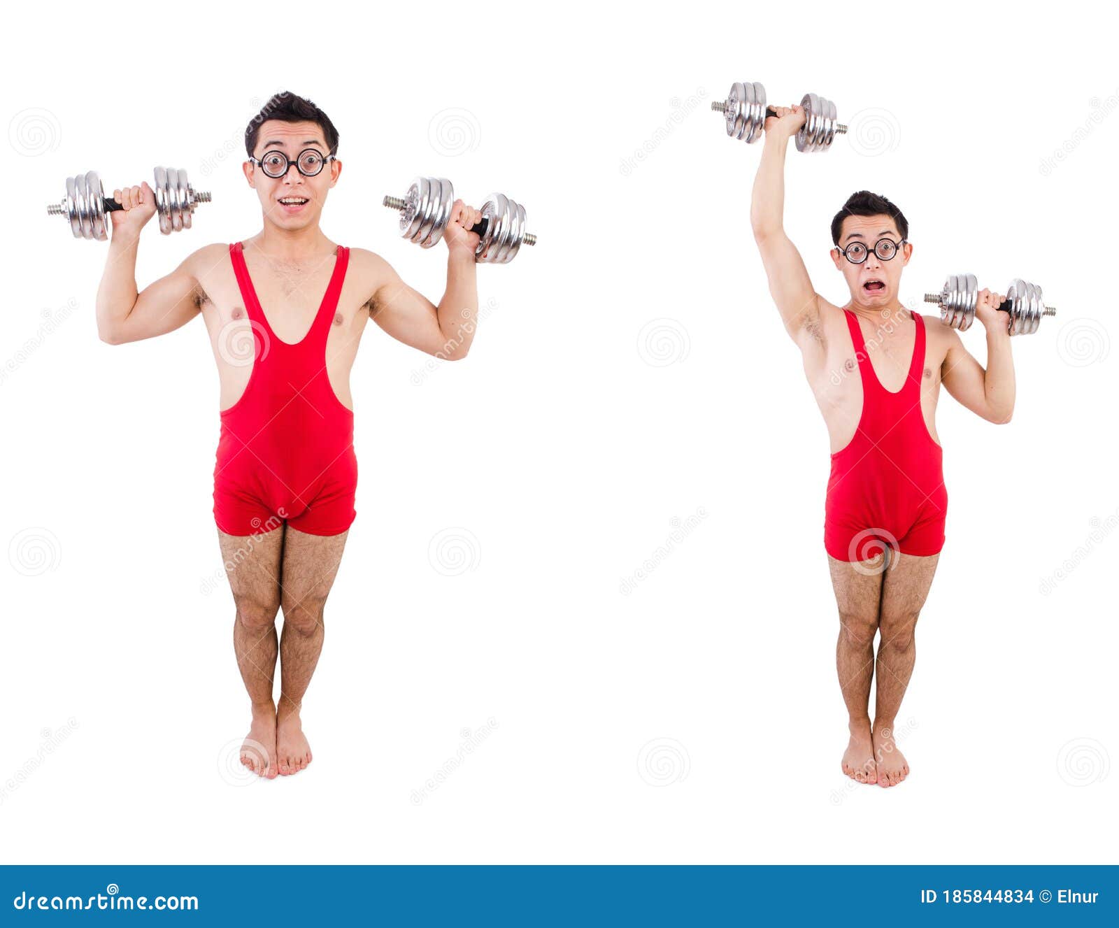 Funny Guy with Dumbbels on White Stock Photo - Image of heavy, collage ...