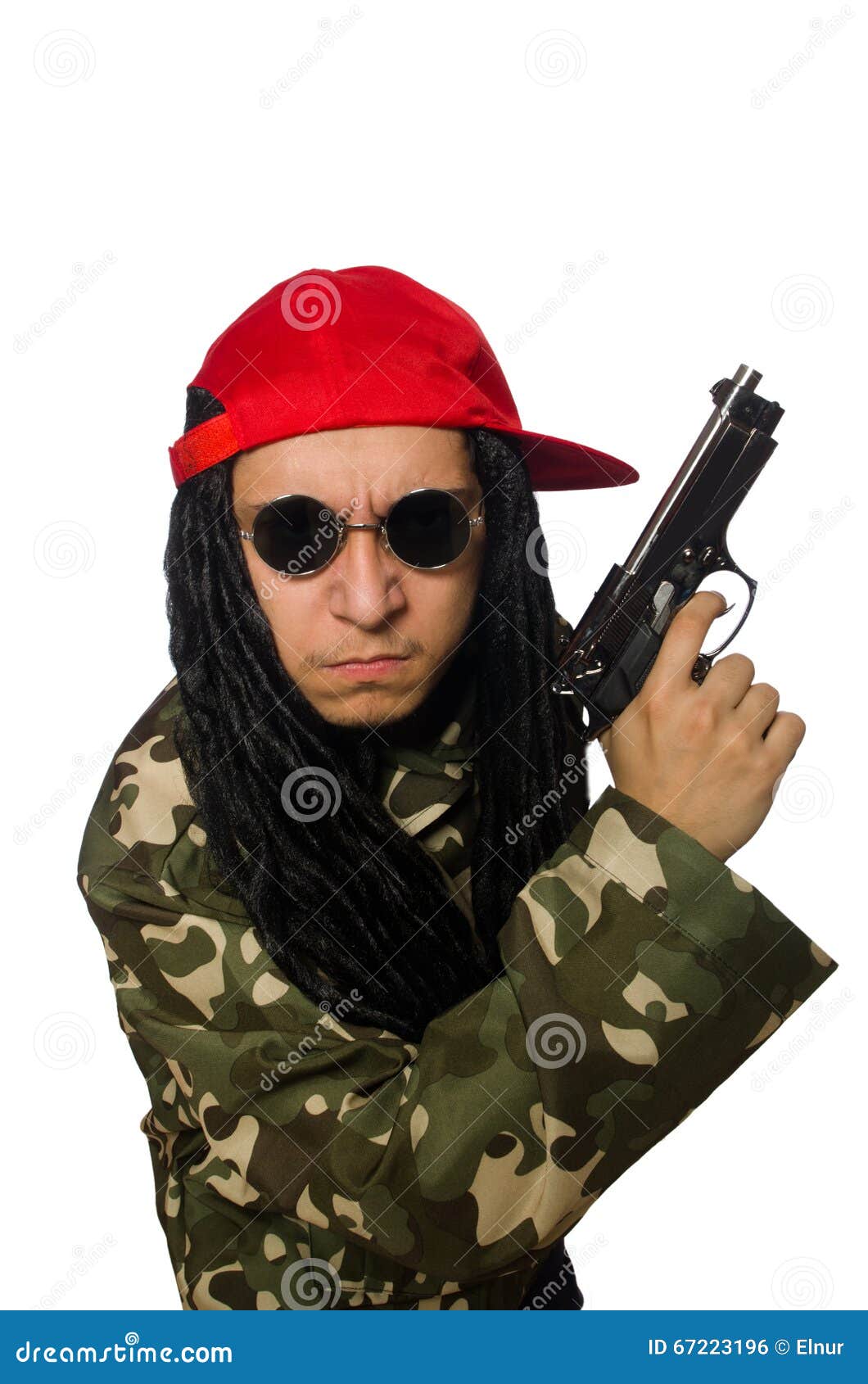 The Funny Guy with Gun Isolated on White Stock Photo - Image of crime ...