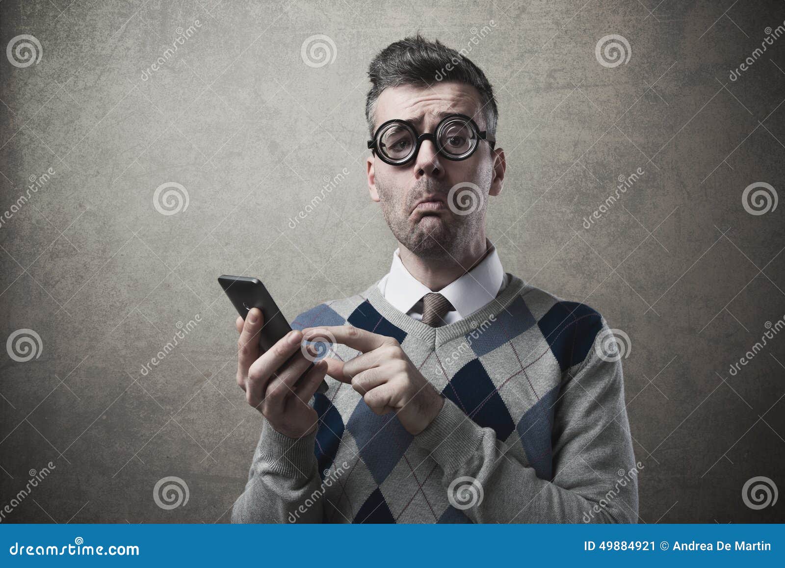 Funny Guy Having Troubles with His Smartphone Stock Image - Image of ...