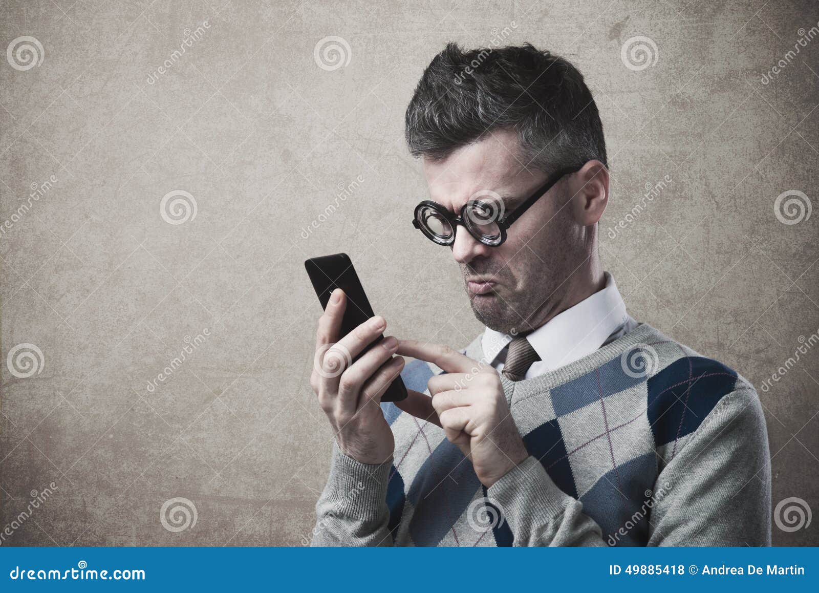 Funny Guy Having Troubles with His Smartphone Stock Photo - Image of ...