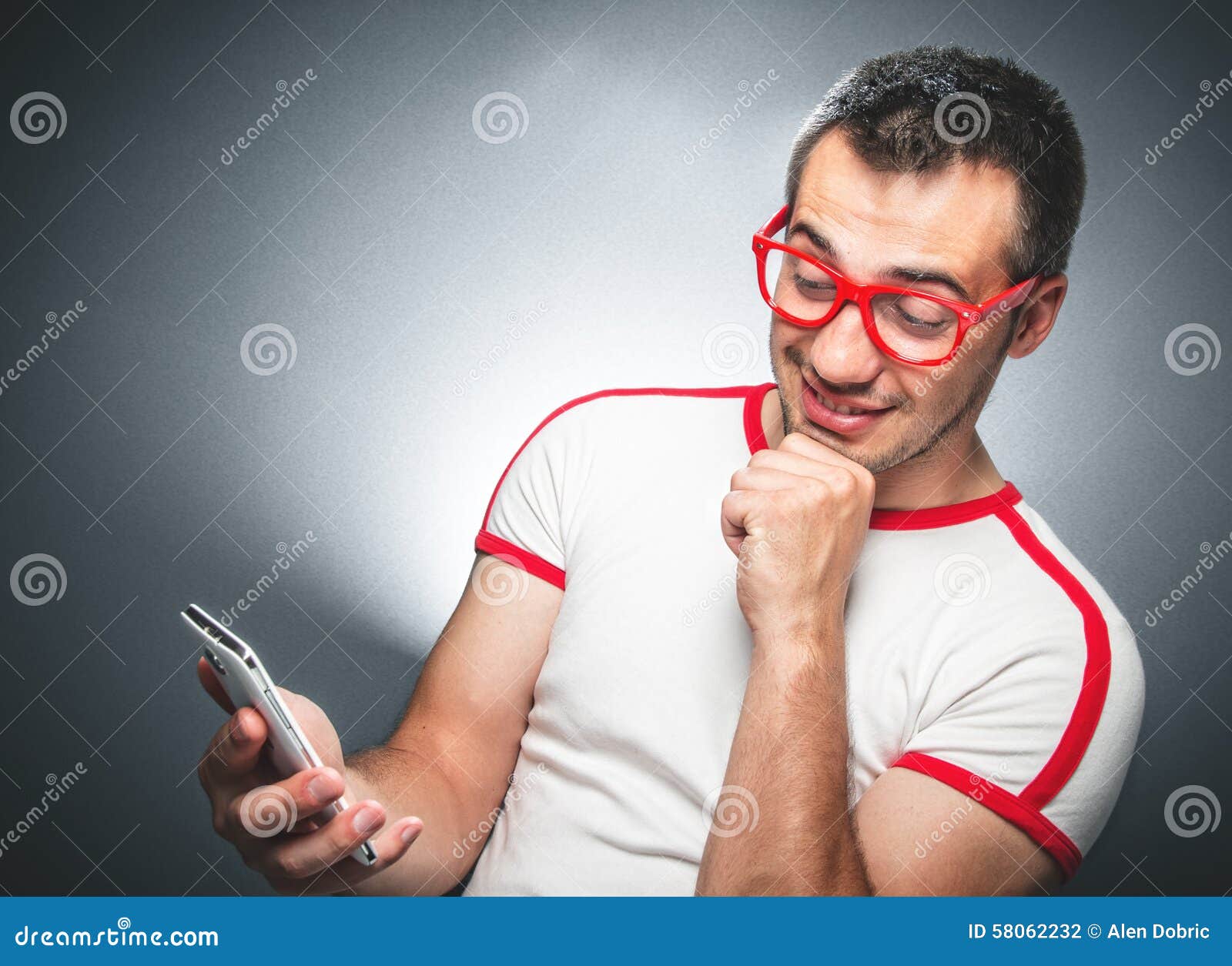 Funny guy stock photo. Image of smartphone, zany, person - 58062232