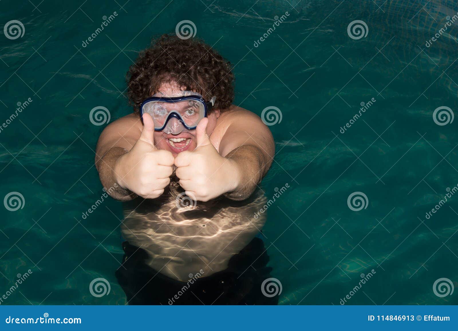 Funny Guy in the Mask and in the Pool Stock Image - Image of cheeks ...