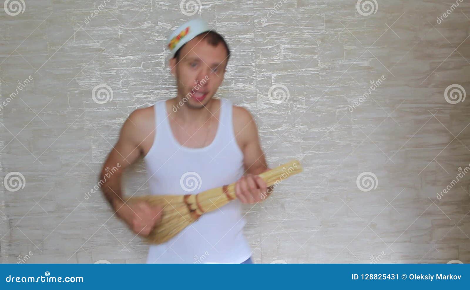 Funny Guy with a Plate on His Head is Dancing Stock Video - Video of ...