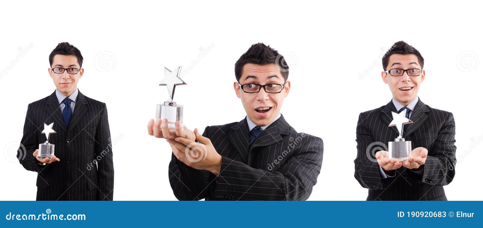 Funny Guy Receiving Award on White Stock Image - Image of poses ...