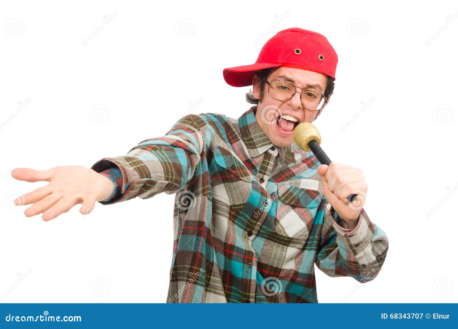 The Funny Guy Singing Isolated on White Stock Image - Image of nerd ...