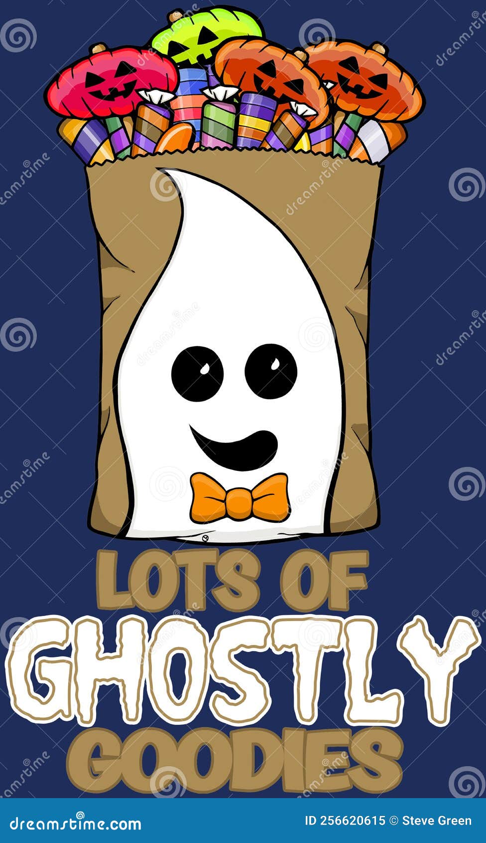 Funny Halloween Design with Ghost and Candy Sack Stock Vector ...
