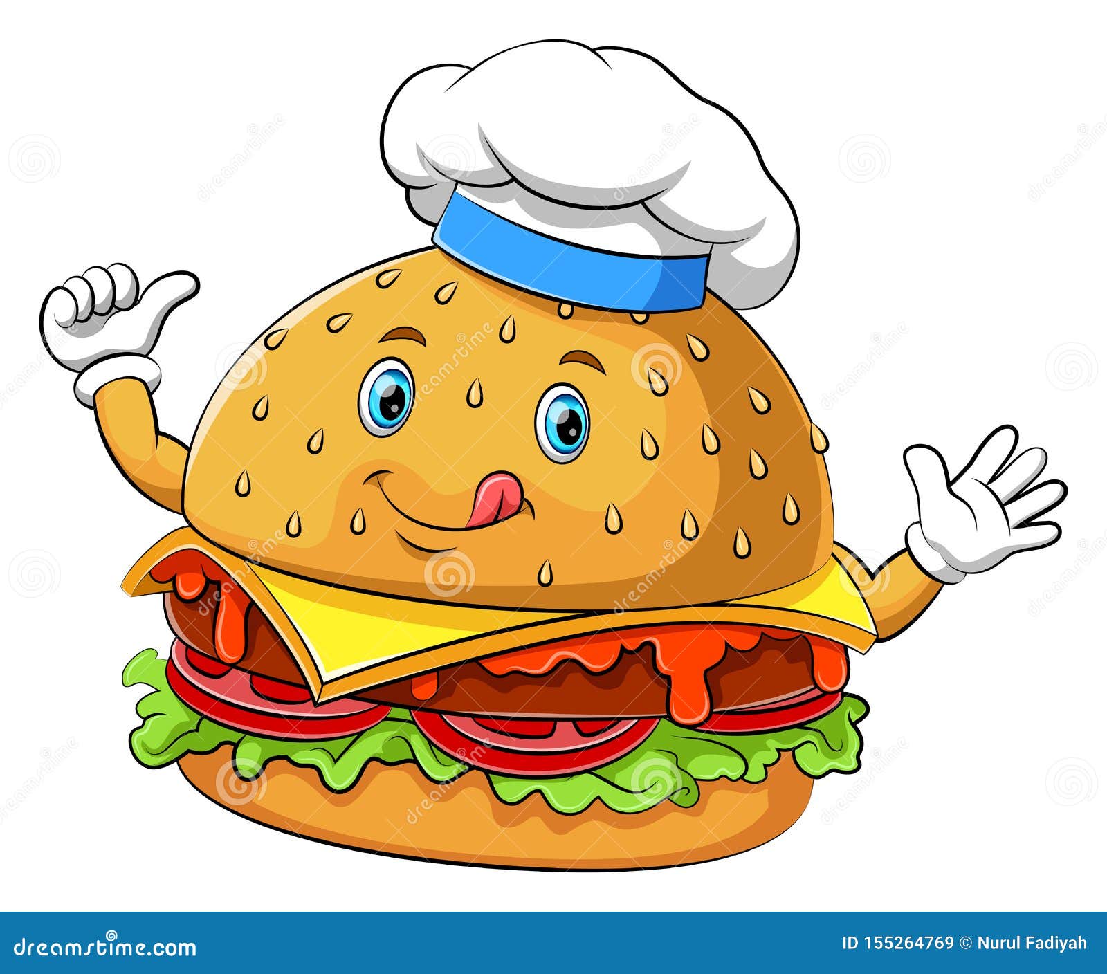 Funny Hamburger Cartoon Character Pointing To A Blank Sign Royalty-Free ...