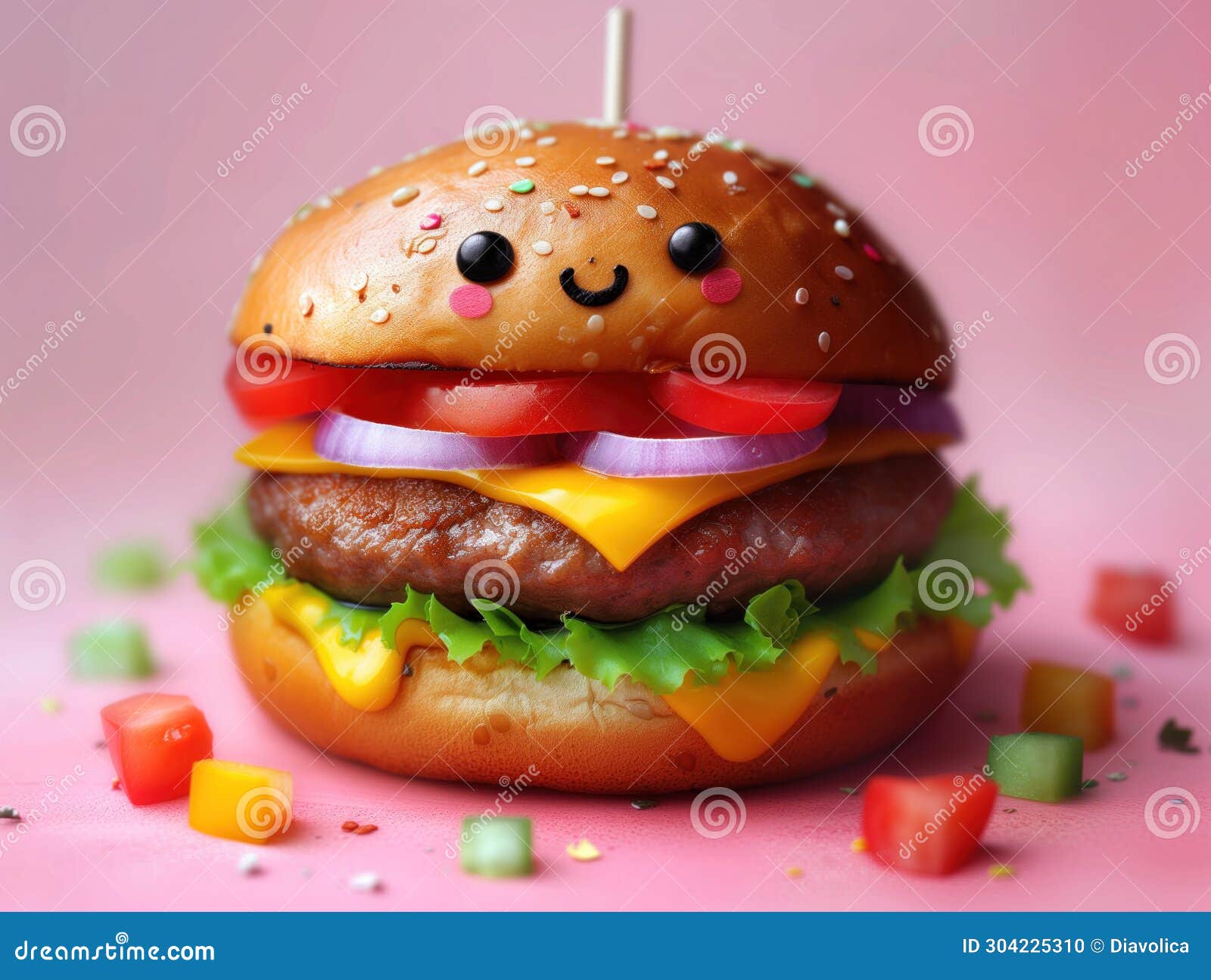 Funny hamburger with eyes stock illustration. Illustration of cute ...