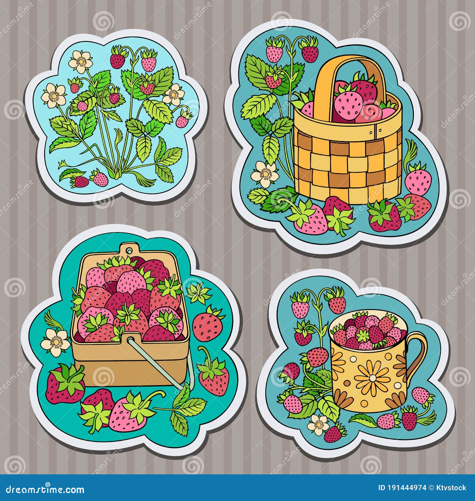 Funny Hand Drawn Berries Vector Stickers Set Stock Vector ...