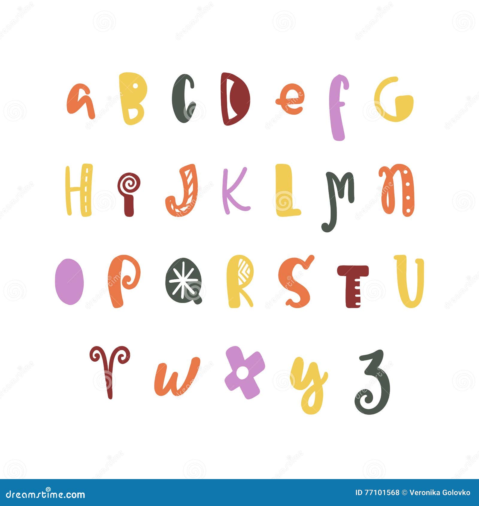 Funny Hand Drawn Colorful Alphabet Stock Vector - Illustration of ...