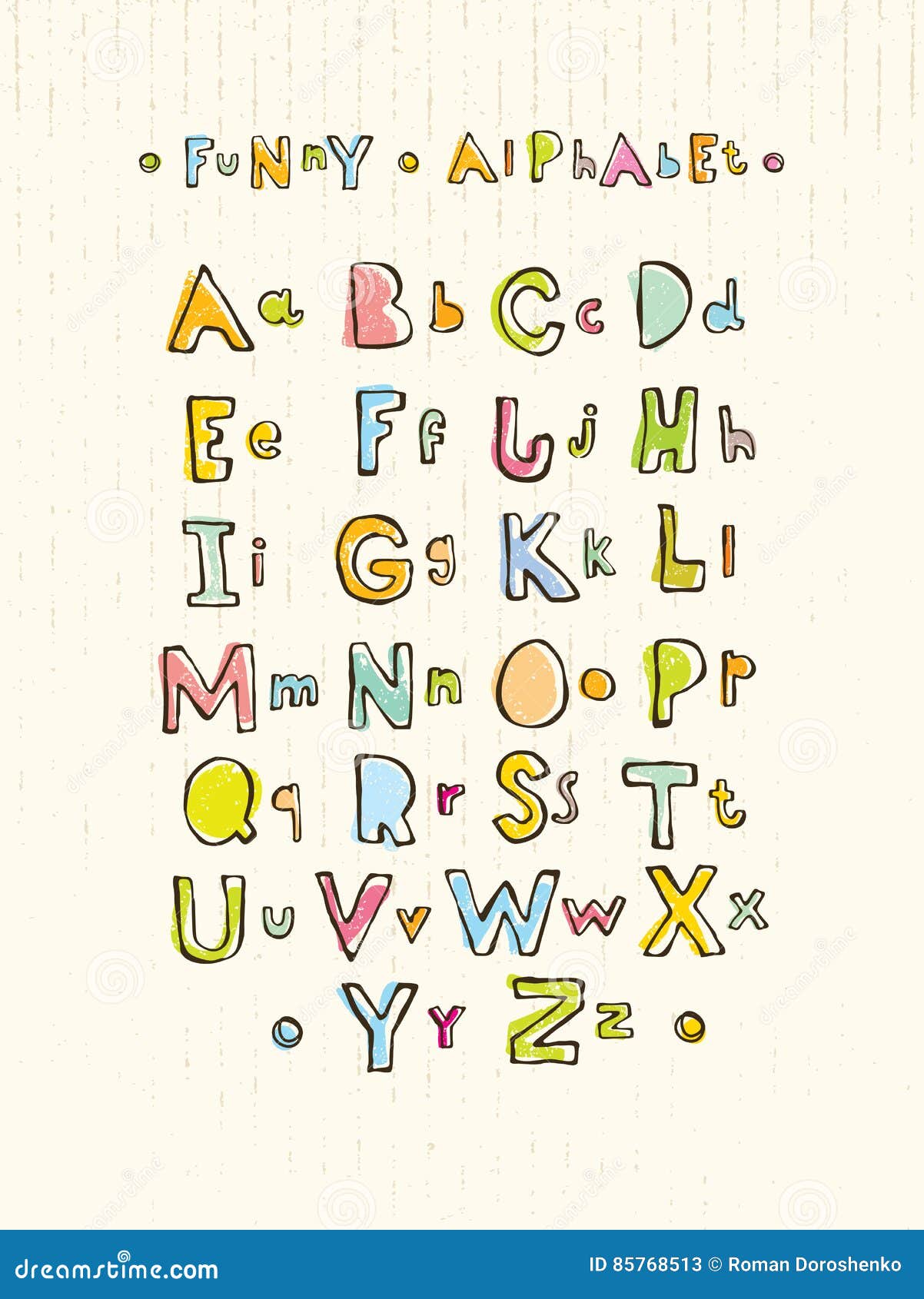 Funny Hand Drawn Coloured Alphabet ABC. Creative Vector Typography ...