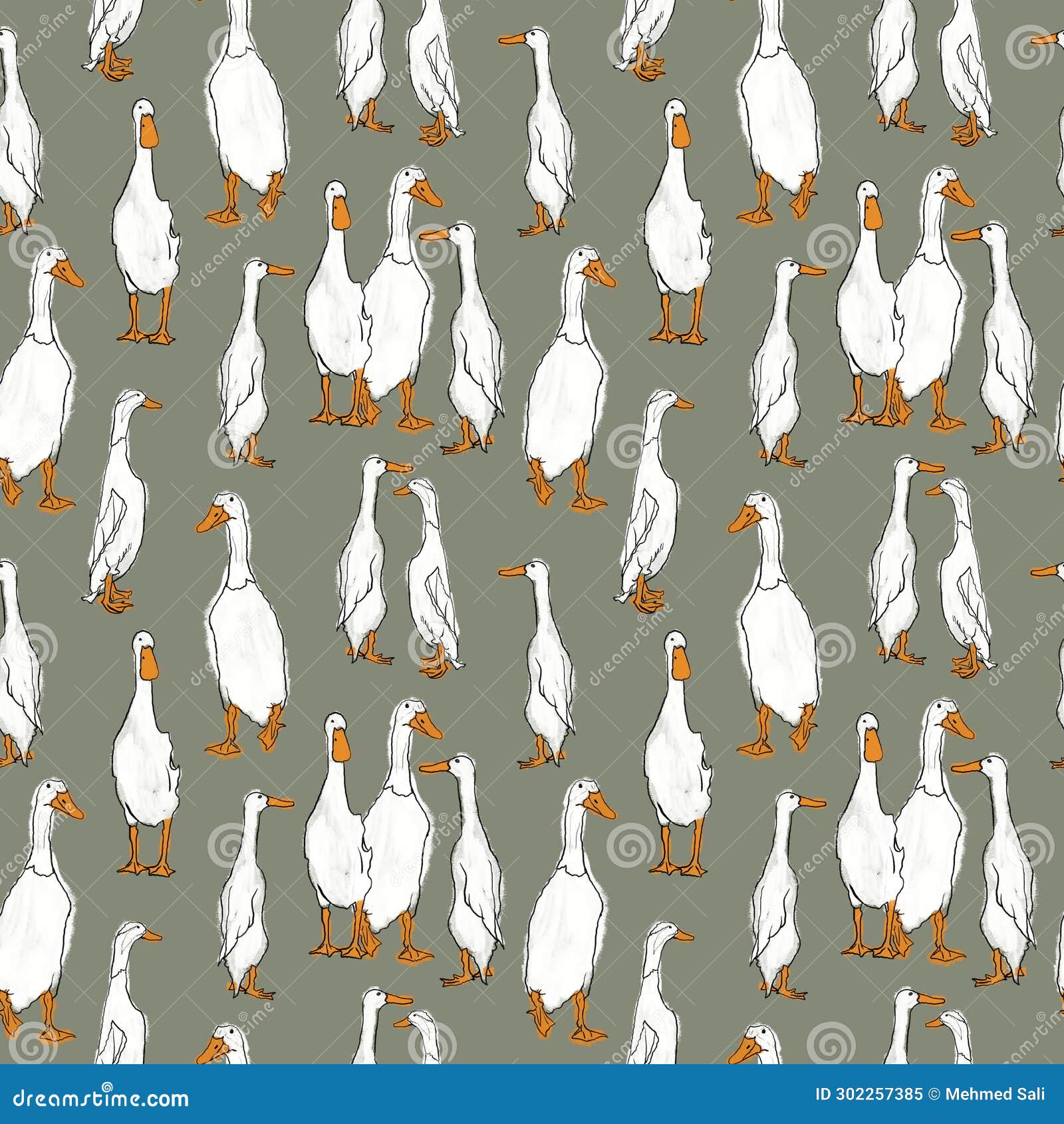 Funny Hand Drawn Ducks Pattern Design Stock Illustration - Illustration ...