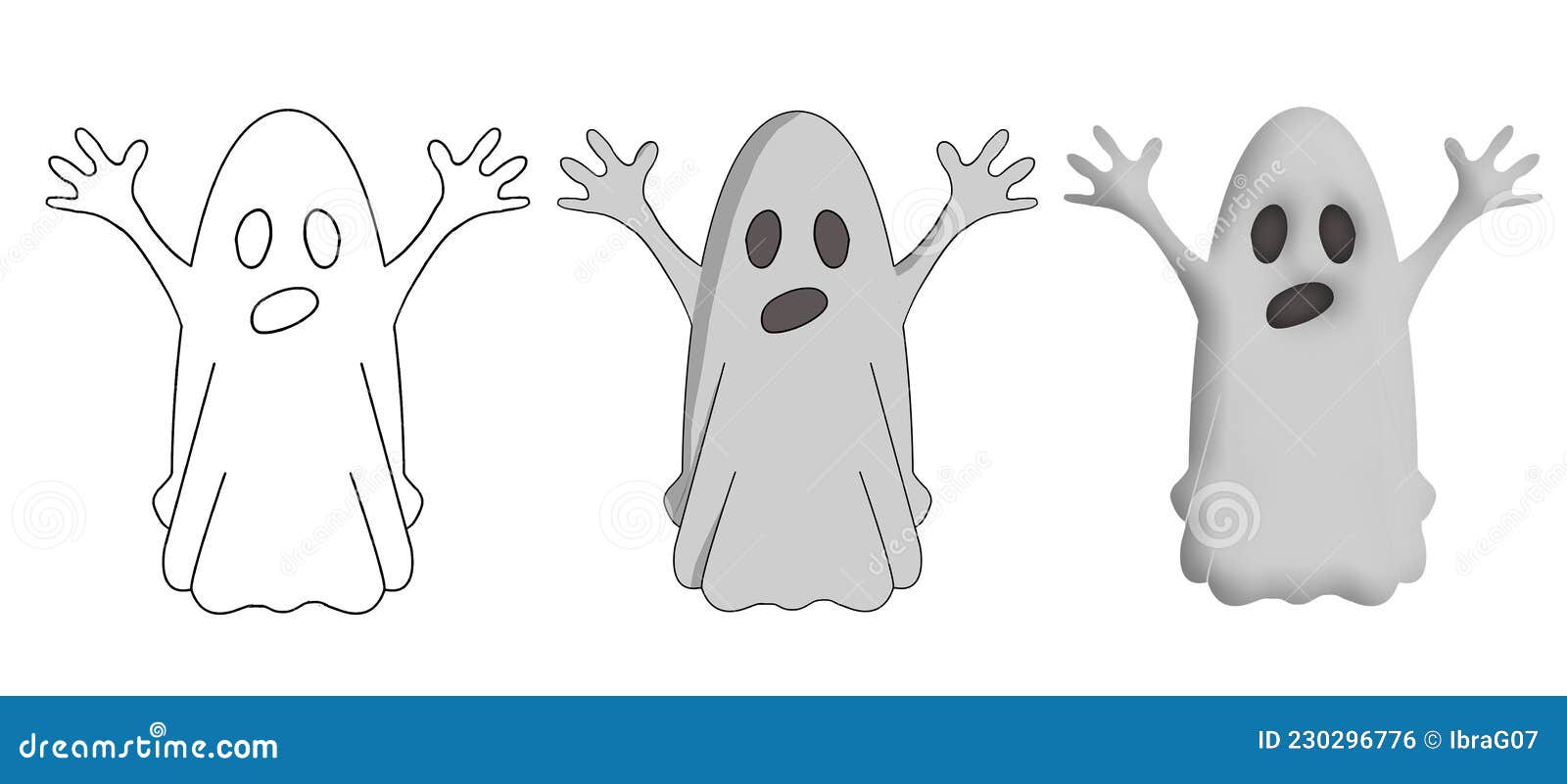 A Funny Hand Drawn Halloween Ghost Collection with a Sketch Version ...